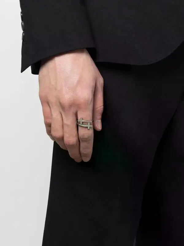 Dsquared2 Tone Engraved Logo Cross Ring - Silver