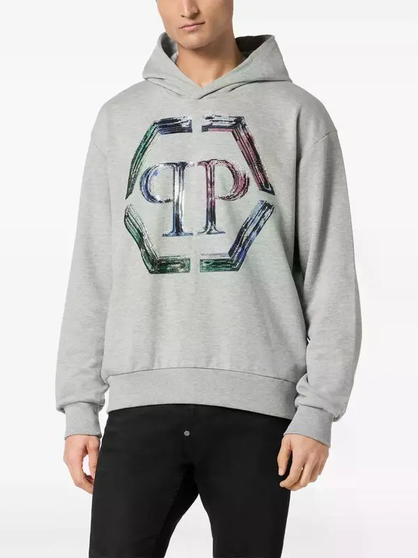 Philipp Plein Strass Hexagon Hoodie - Grey