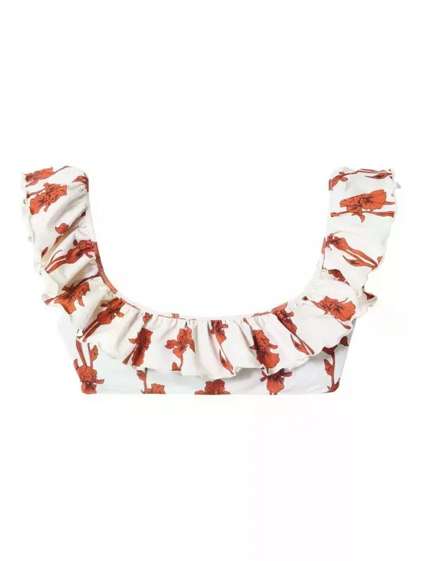 La DoubleJ Ruffled Bikini Top With Graphic Print