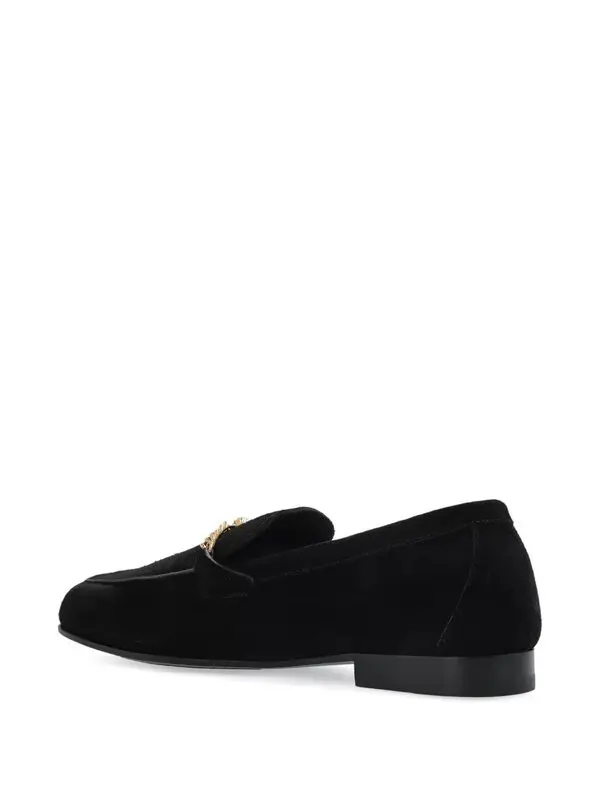 Versace Medusa Chain Embellished Suede Loafers - Black