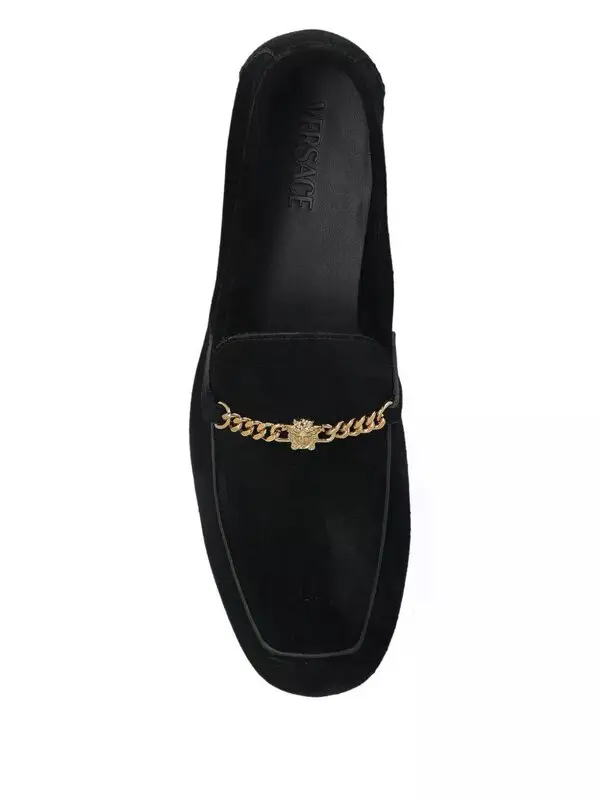Versace Medusa Chain Embellished Suede Loafers - Black