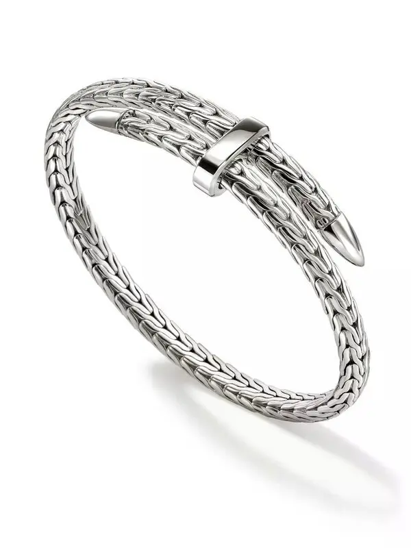 John Hardy Sterling Diamond Open Spear Cuff Bracelet
