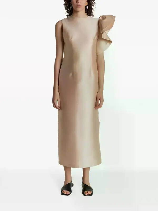 DESTREE Franz Ruffle-detailing Midi Dress - Neutrals