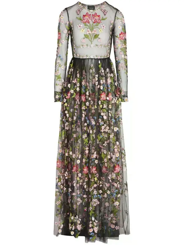 Giambattista Valli Botanical Tulle Maxi Dress - Black