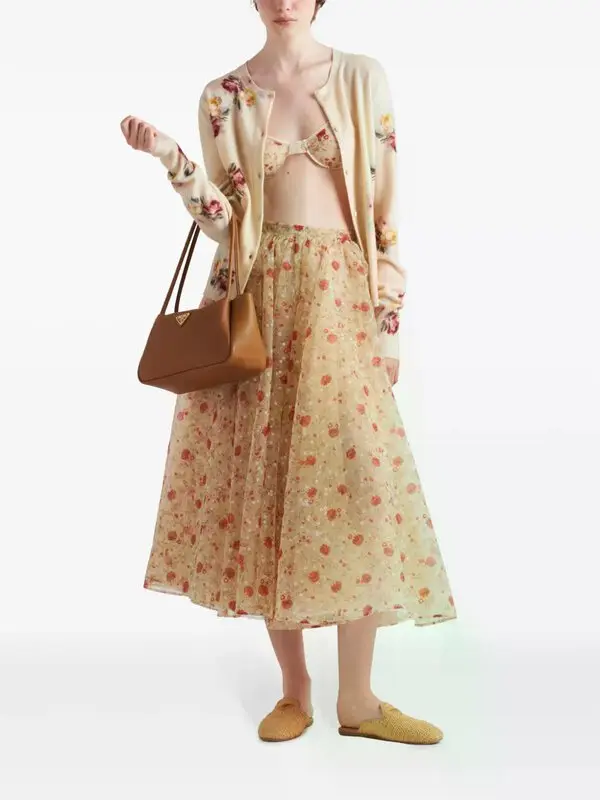 Prada Printed Nylonette Midi Skirt - Red