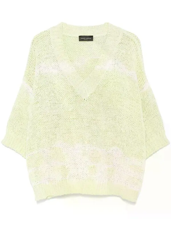 ROBERTO COLLINA V-neck Tie-dye Knit Sweater - Green