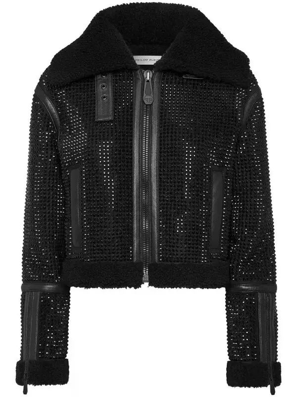Philipp Plein Crystal Shearling Jacket - Black