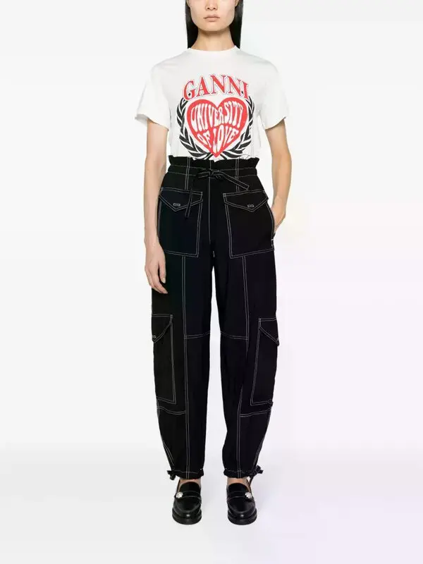 GANNI Paperbag-waist Cargo Trousers With Contrast Stitching - Black