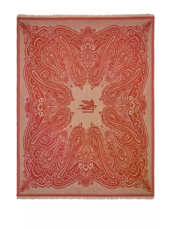 Etro Logo-jacquard Wool Throw Blanket - Red