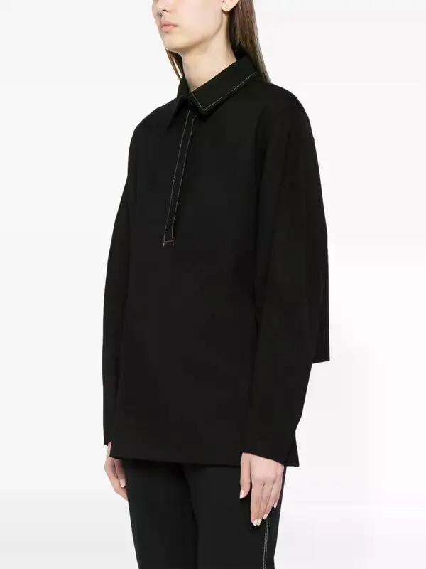 Victoria Beckham Contrast Stitching Polo Top - Black