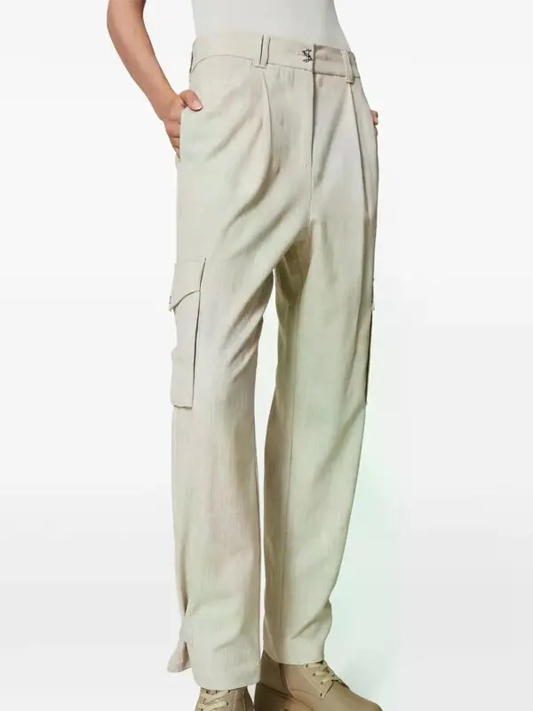 TWINSET Ecru Cargo Trousers With Silver-tone Logo Plaque