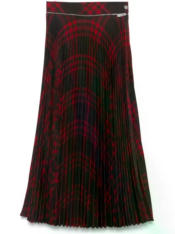 Burberry Pleated Checked Midi Skirt - Red