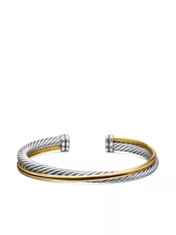David Yurman 18kt Yellow Gold And Sterling Crossover Two Row Cuff Bracelet
