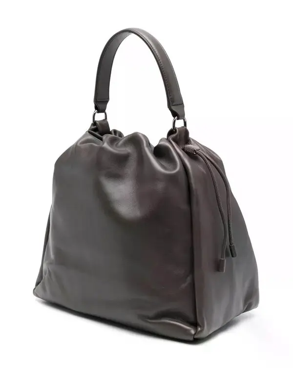 Brunello Cucinelli Smooth Grain Leather Bucket Bag With Monili Chain Detail