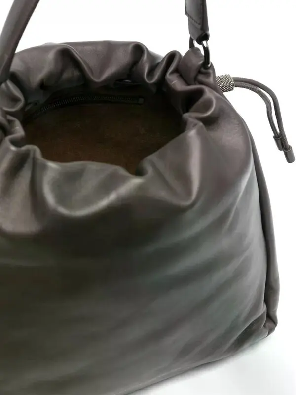 Brunello Cucinelli Smooth Grain Leather Bucket Bag With Monili Chain Detail