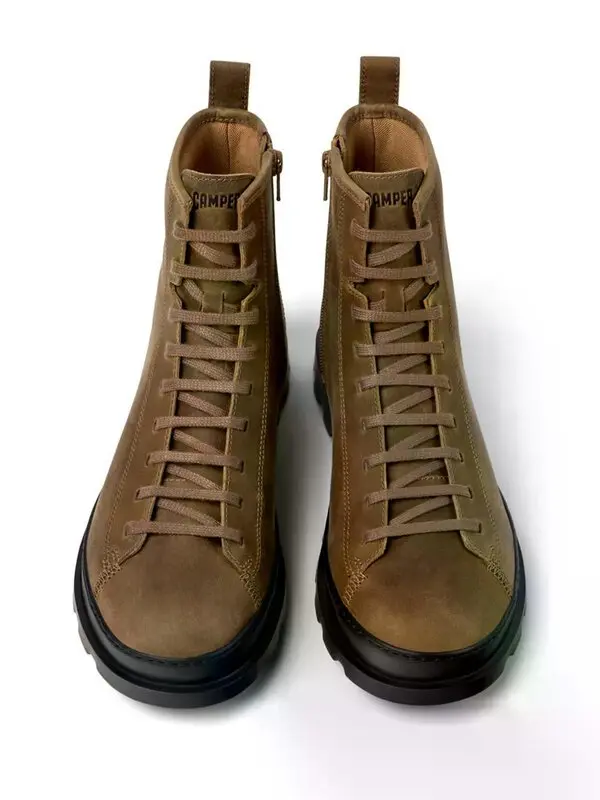 Camper Brutus Leather Boots With Side Zip And Lace-up Fastening - Brown
