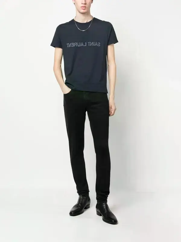 Saint Laurent Reverse Logo-print Cotton T-shirt - Blue