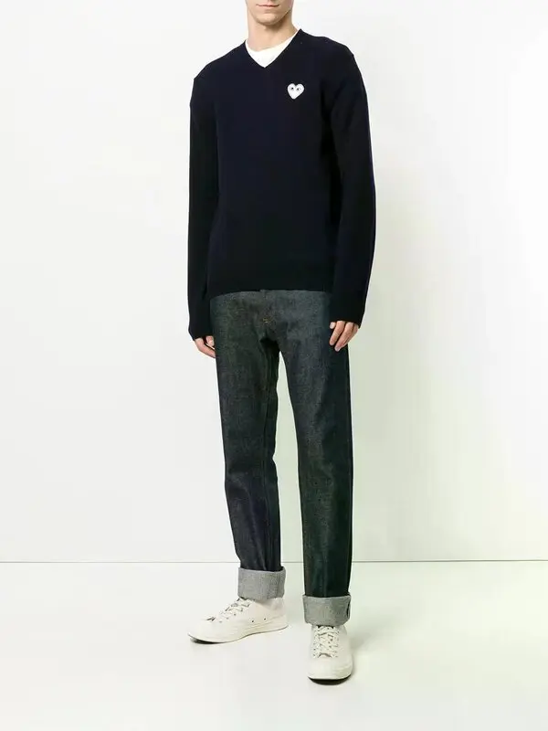 Play Comme Des Garcon Navy V-neck Jumper