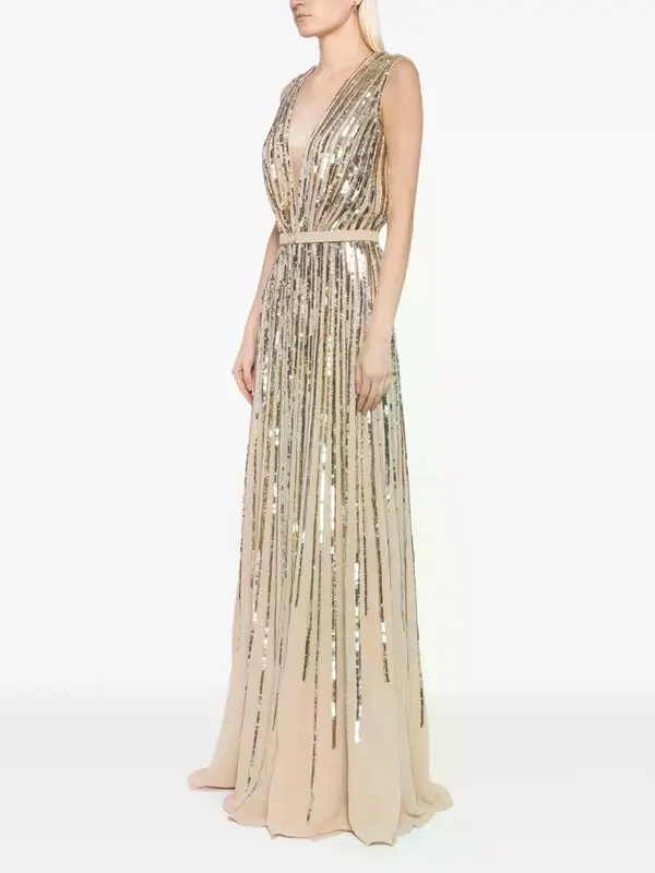SAIID KOBEISY Sequin Embellished V-neck Gown