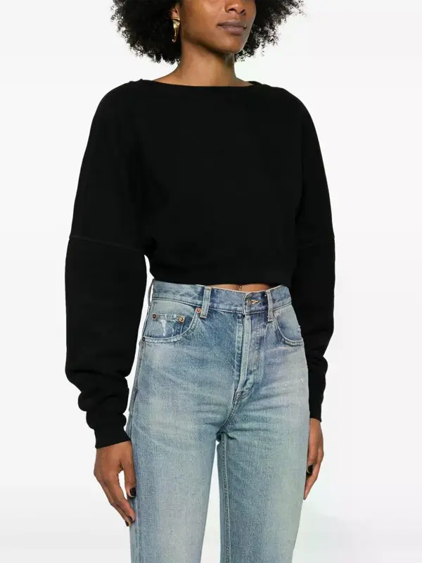 Saint Laurent Cropped Cotton Sweatshirt - Black