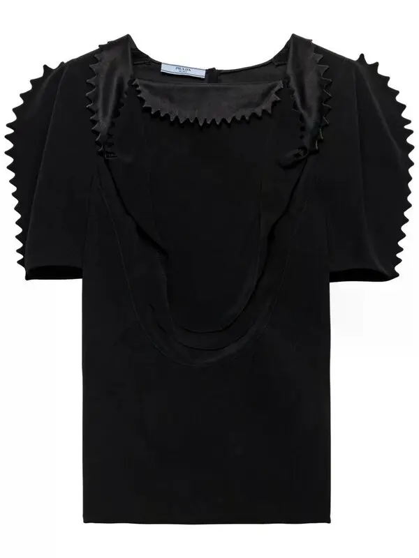 Prada Cady Crepe Square Neck Puff Sleeve Top