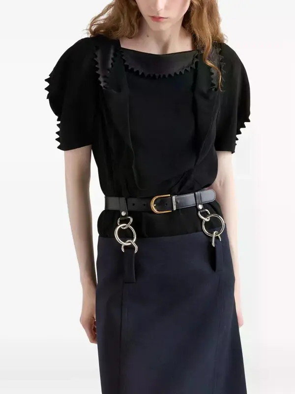 Prada Cady Crepe Square Neck Puff Sleeve Top