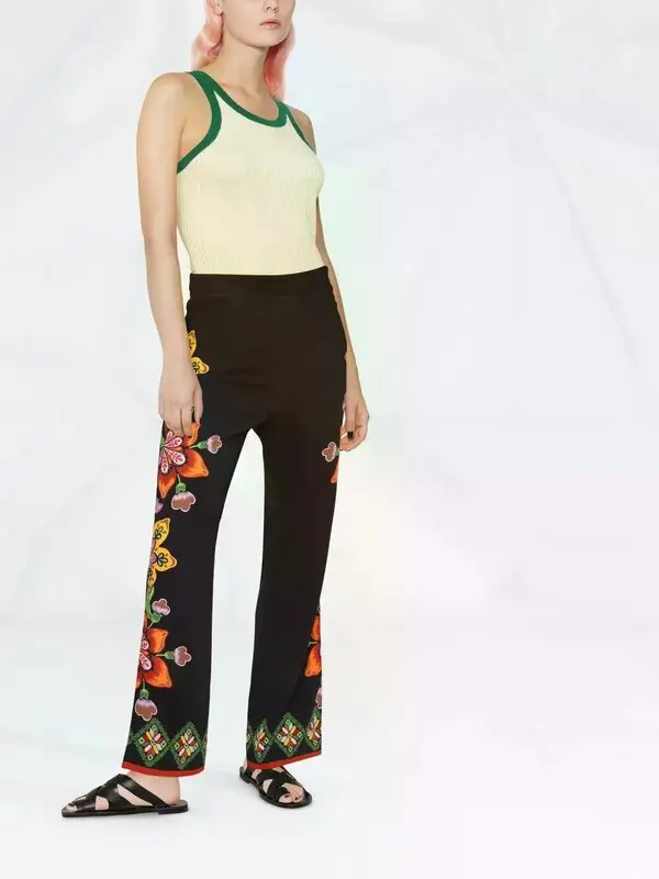 La DoubleJ Stretch Floral-print Straight Leg Trousers