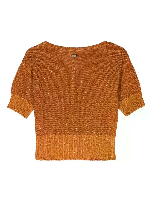GENNY Sequined V-neck Top - Orange