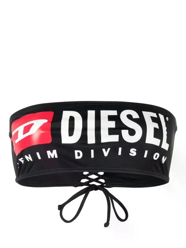DIESEL® Logo Print Bikini Top - Black