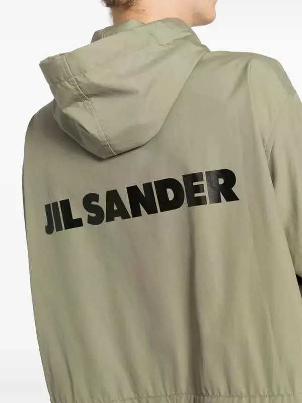 JIL SANDER Logo Print Hooded Parka - Green
