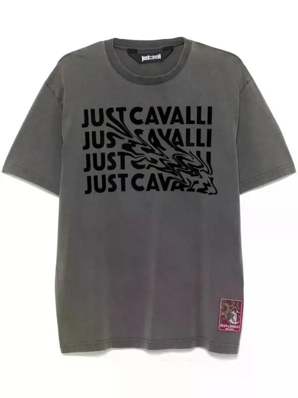Just Cavalli Flocked-logo T-shirt - Grey