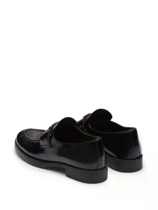 Prada Brushed Leather Loafers With Enamelled Triangle Logo