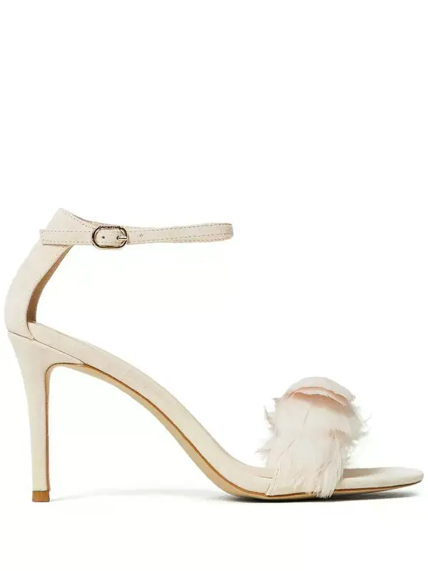 TWINSET 90mm Feather-detail Suede Sandals - Neutrals
