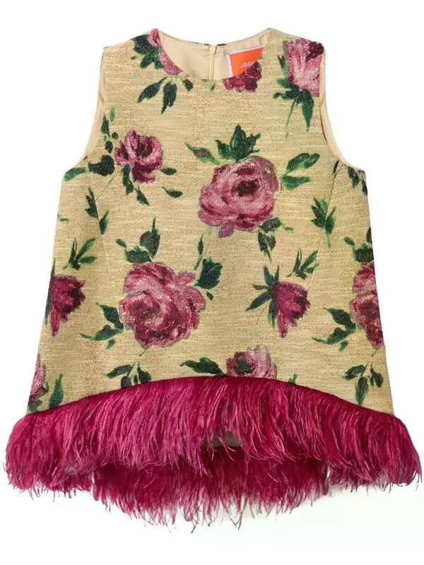 La DoubleJ La Scala Sleeveless Top With Feather Trim - Neutrals