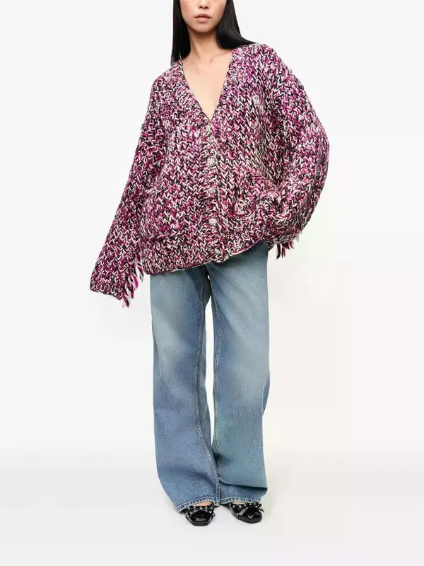 GANNI Chunky-knit V-neck Cardigan With Patch Pockets