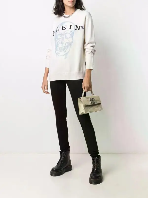 Philipp Plein Skull Intarsia Knit Jumper - Neutrals