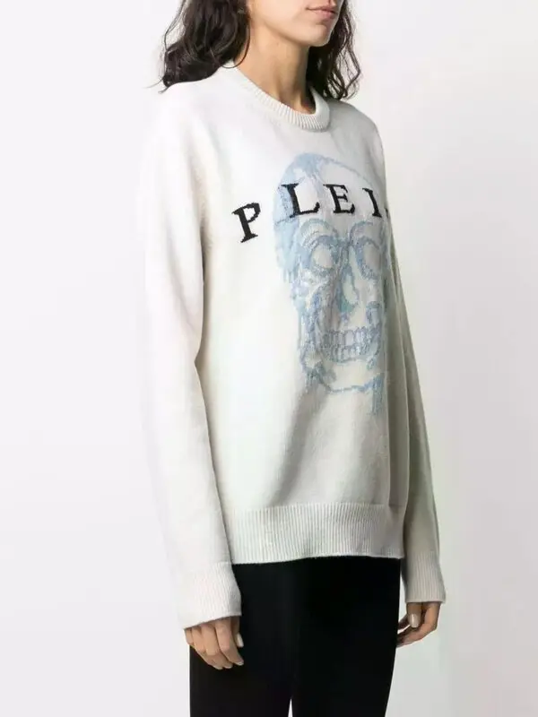Philipp Plein Skull Intarsia Knit Jumper - Neutrals