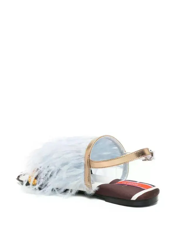 La DoubleJ Medal Feather-trim Sandals