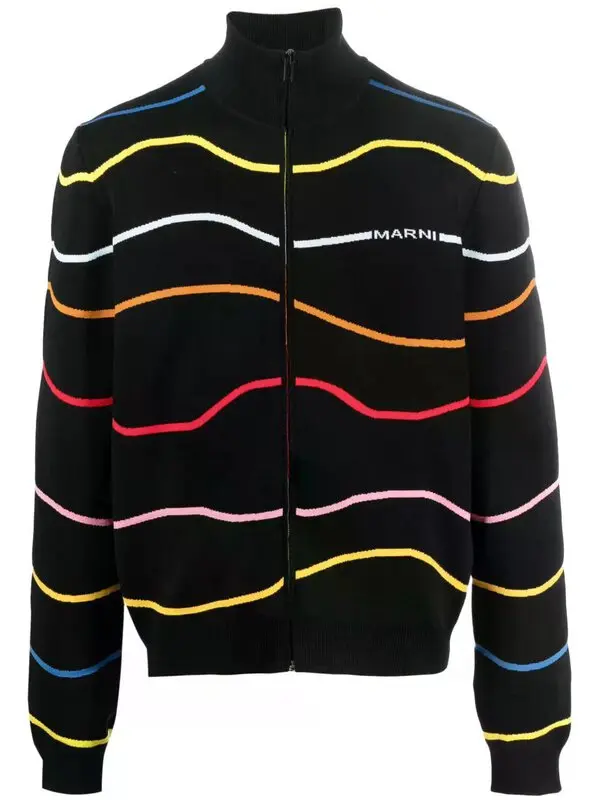 Marni Striped Cotton Zip-up Cardigan