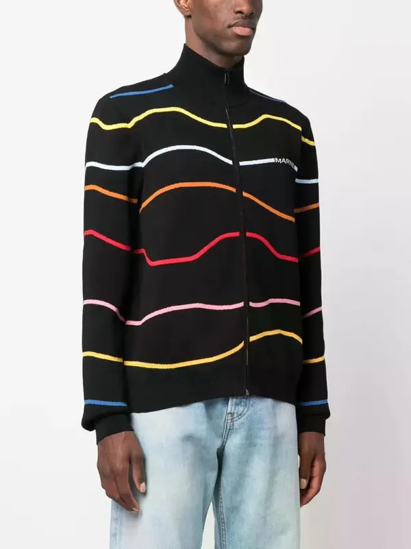 Marni Striped Cotton Zip-up Cardigan