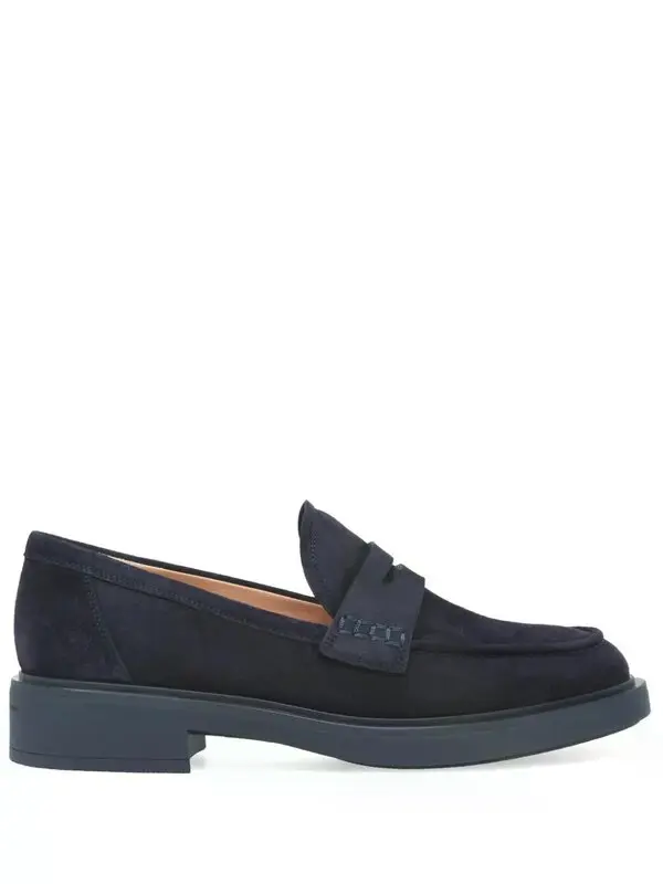 GIANVITO ROSSI Navy Suede Penny Loafers - Blue