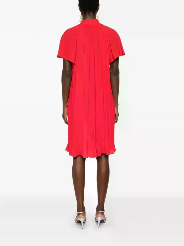 NISSA Plissé Midi Dress - Red