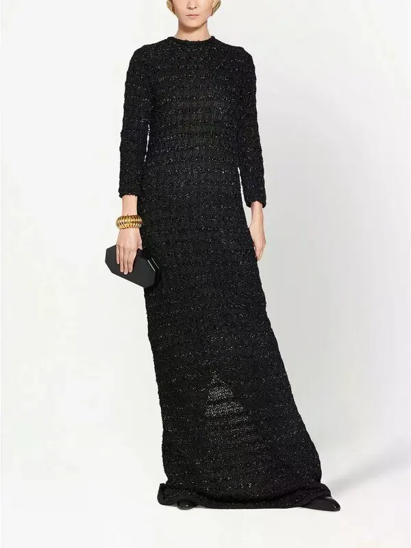 Balenciaga Tweed Button-back Maxi Dress