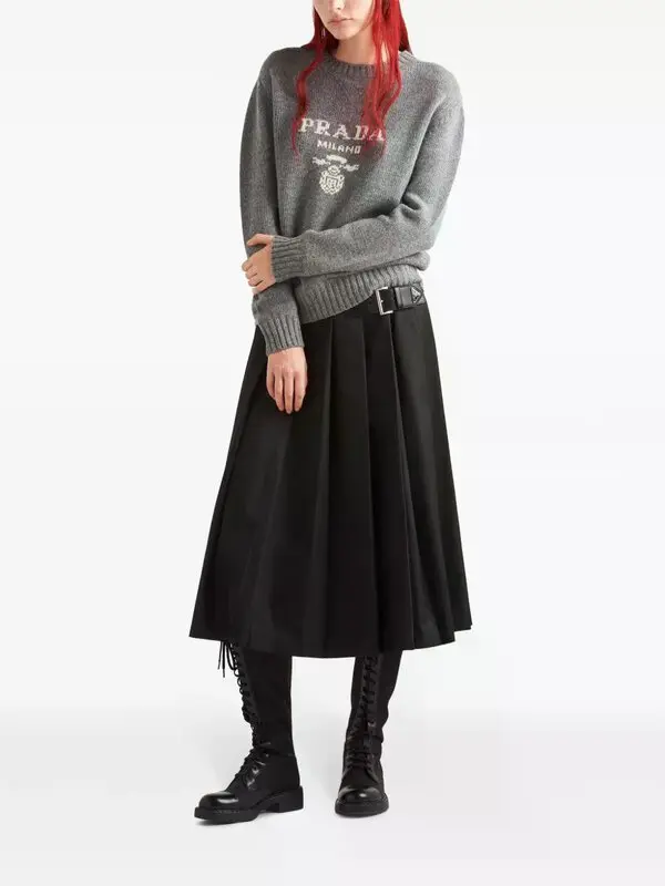 Prada Intarsia Logo Cashmere Crew Neck Sweater
