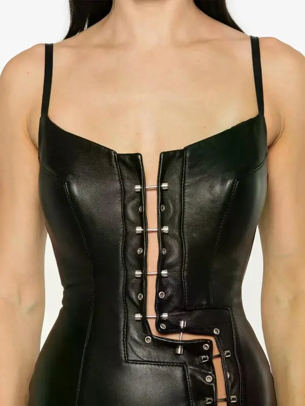 MITILIANE COUTURE Leather Piercing Embellished Mini Dress