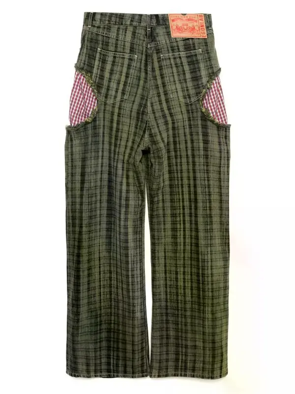 EGONLAB Distressed Plaid Denim Jeans