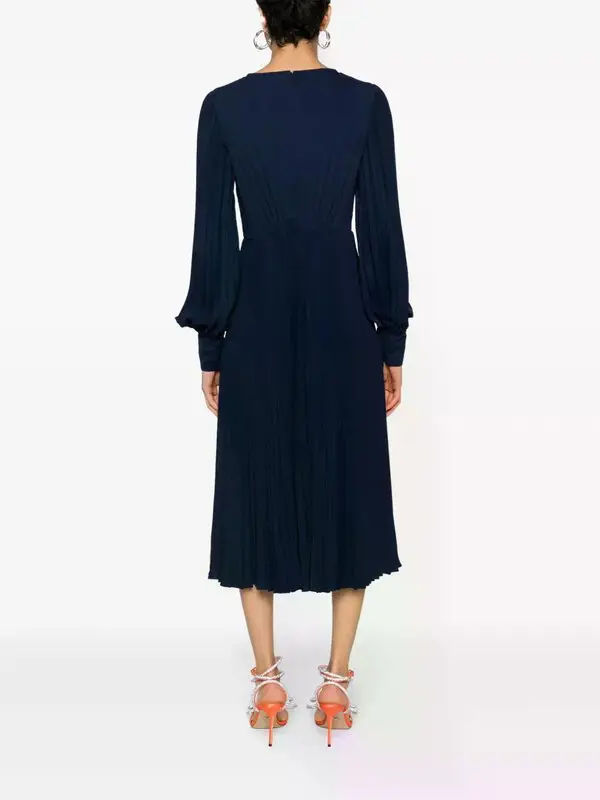 NISSA Pleated Midi Dress With Bishop Sleeves