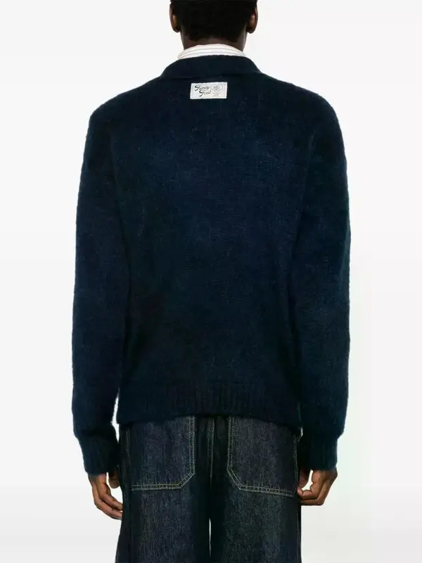 FAMILY FIRST Navy Mohair Blend Knitted Polo Sweater