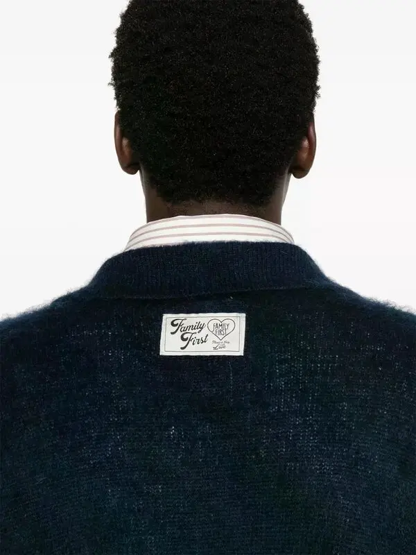 FAMILY FIRST Navy Mohair Blend Knitted Polo Sweater
