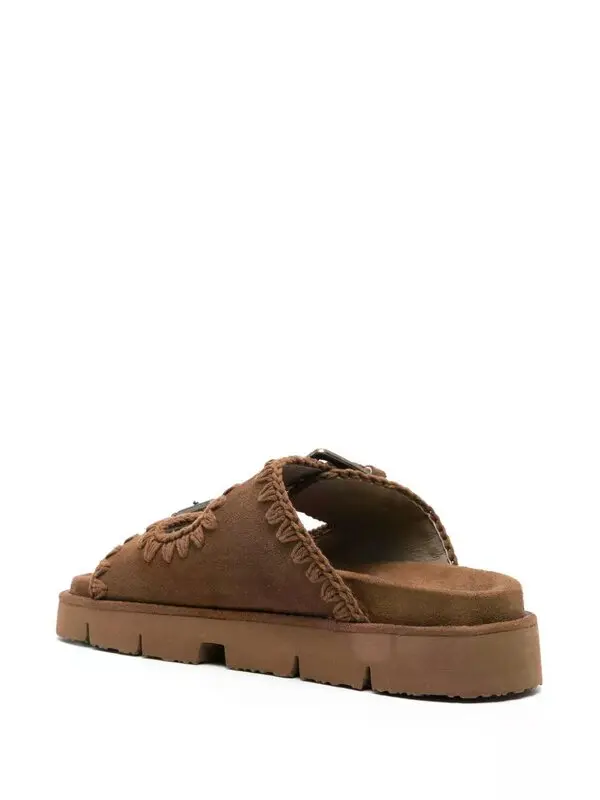 Mou Suede Slides With Whipstitch Trim - Brown
